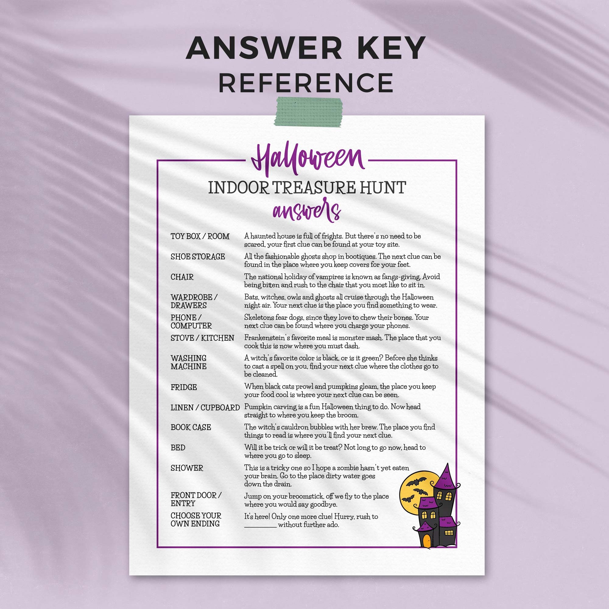 Indoor Halloween Scavenger Hunt Game for Kids, Printable Clue Cards ...