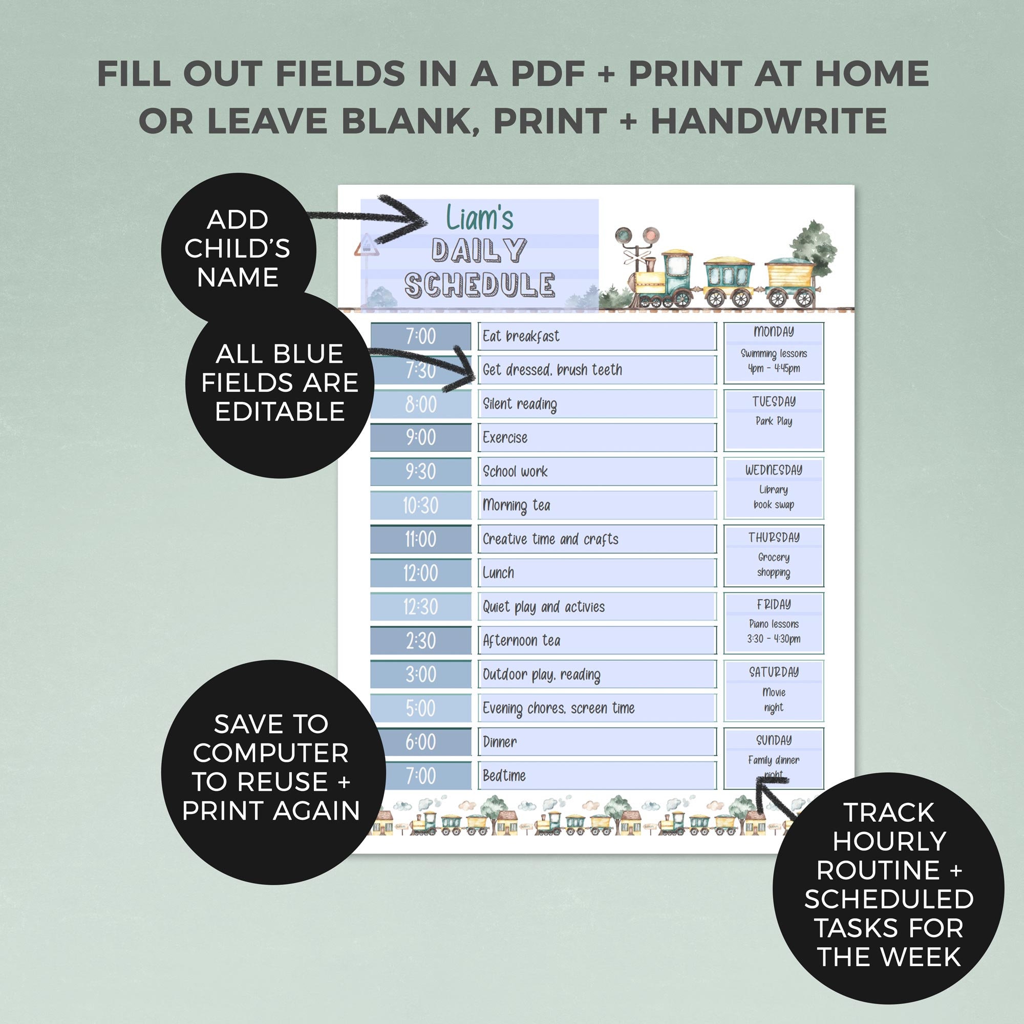 Vintage Train Daily Schedule Chart for Kids Editable - Etsy