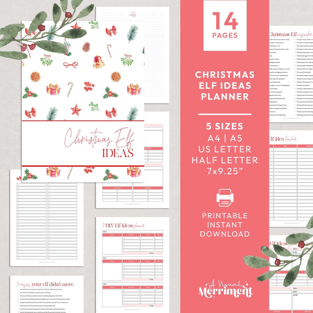 Christmas Elf Printable Ideas Planner | Red Holiday Elf Organizer ...