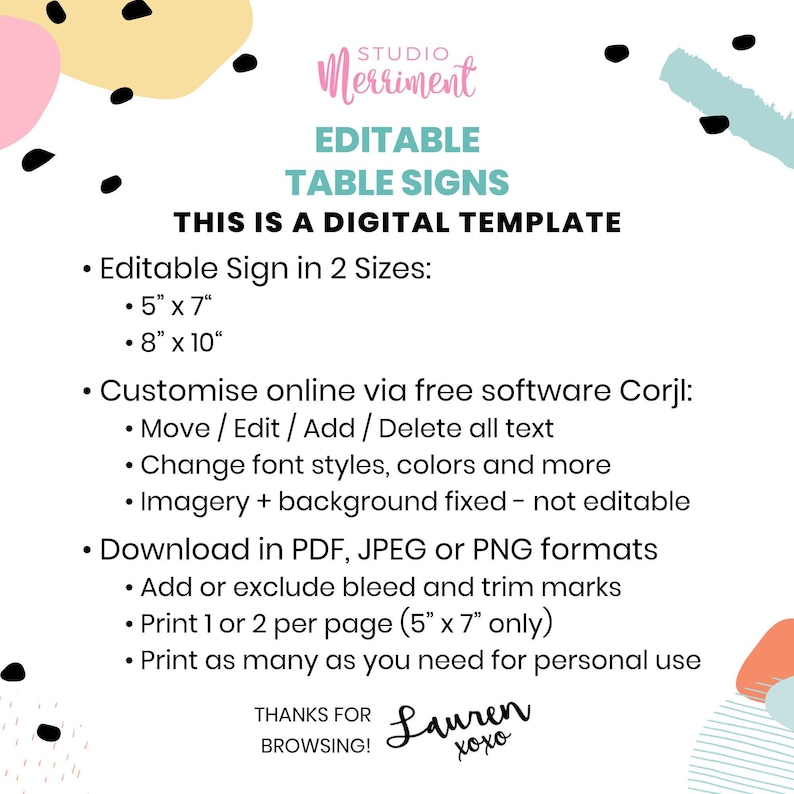 Rainbow Confetti Editable Party Sign Template | Printable 8x10 Custom ...
