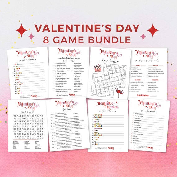 8 Printable Valentines Day Game Bundle | Galentines party love games ...
