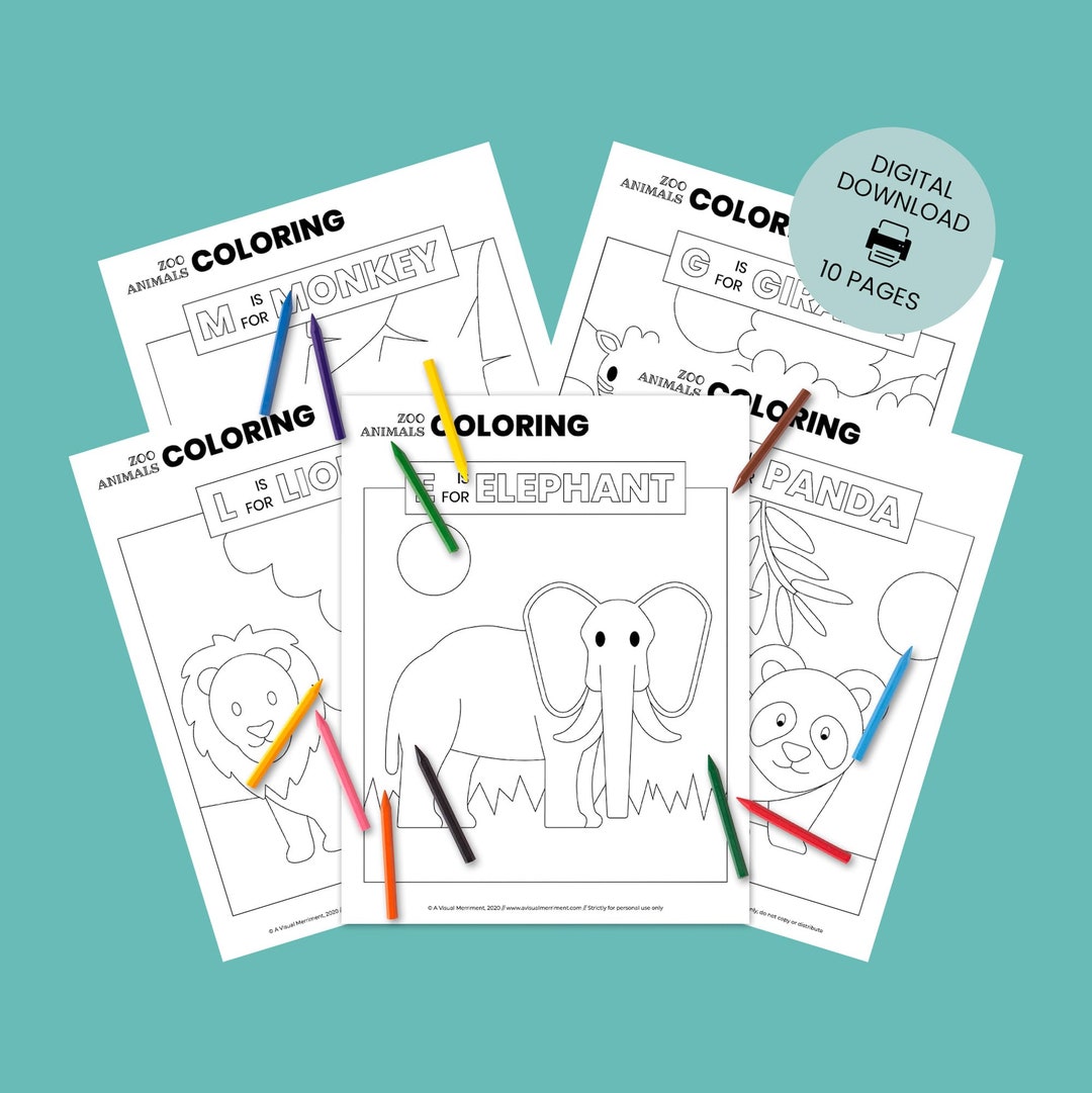 10 Kids COLORING SHEETS Cute Zoo Animals | Printable Pages | Childrens ...