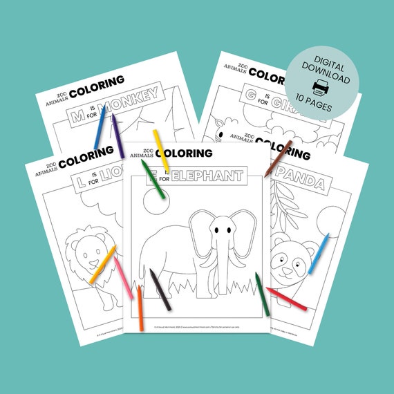 10 Kids COLORING SHEETS cute zoo animals | Printable Pages | Childrens ...