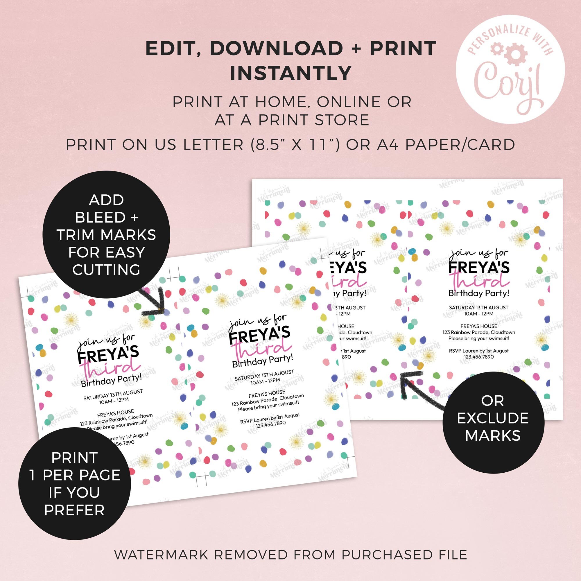 Rainbow Confetti Party Invitation Editable Printable DIY - Etsy