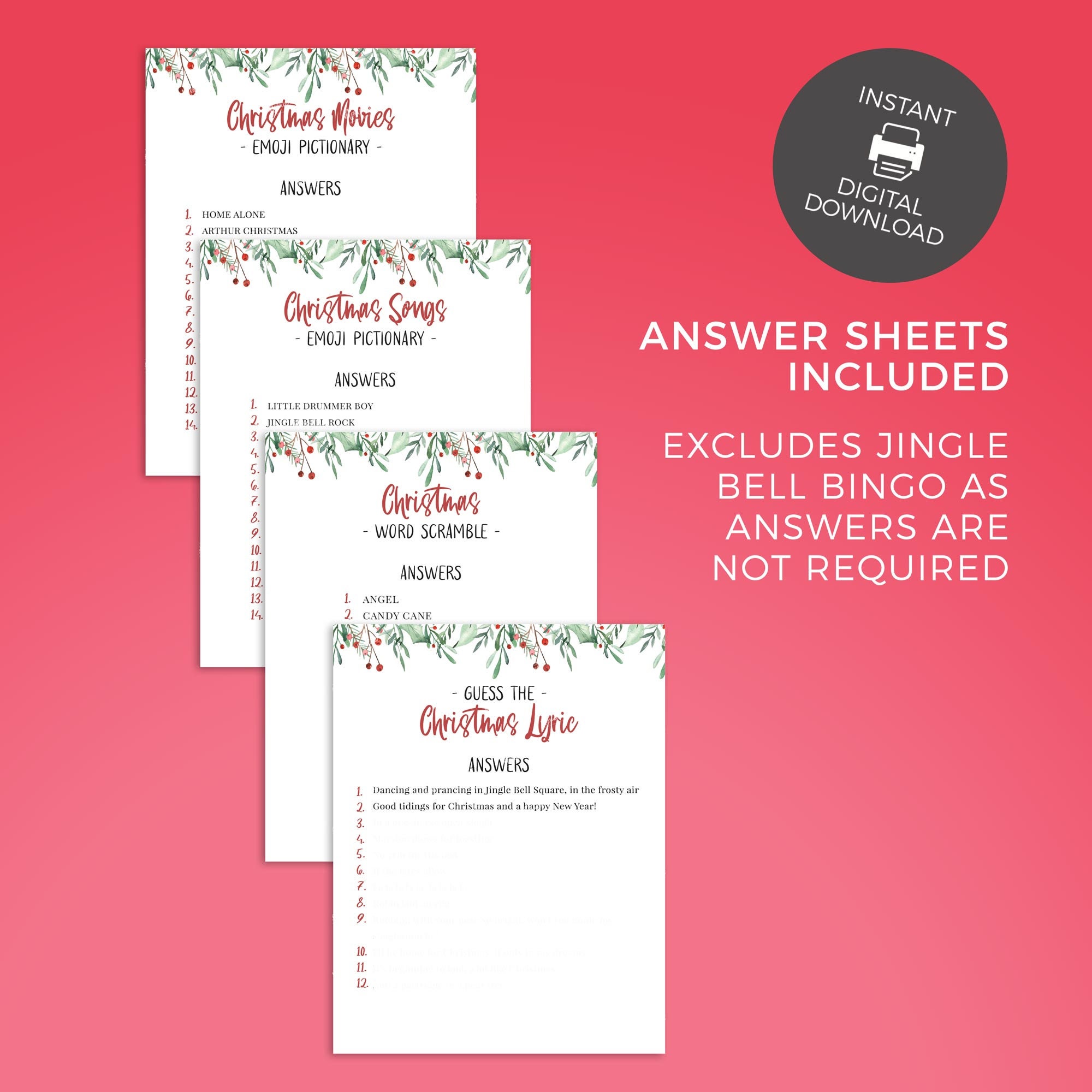 Christmas Printable Game Bundle: Emoji Pictionary, Jingle Mingle More ...