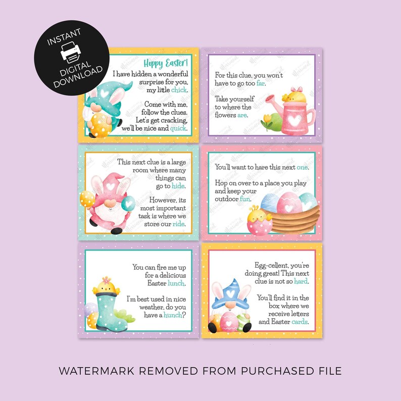 Gnome Outdoor Easter Treasure Hunt Printable Scavenger Egg Hunt Cards ...