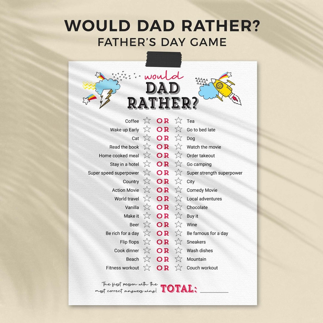 Father's Day Printable Game, Would You Rather Dad Activity Superhero ...