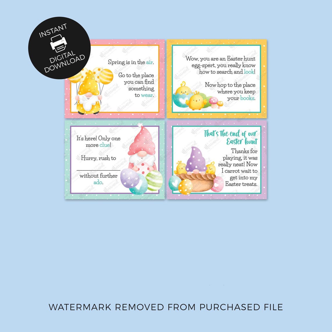 Gnome Indoor Easter Scavenger Hunt | Printable Treasure Hunt Clue Cards ...