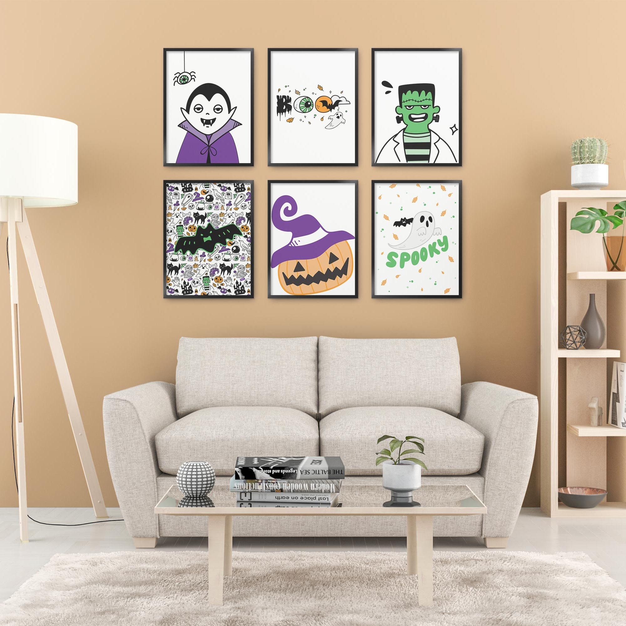 Halloween Wall Art Printable Bundle Set | Cute Cartoon Ghost, Pumpkin ...