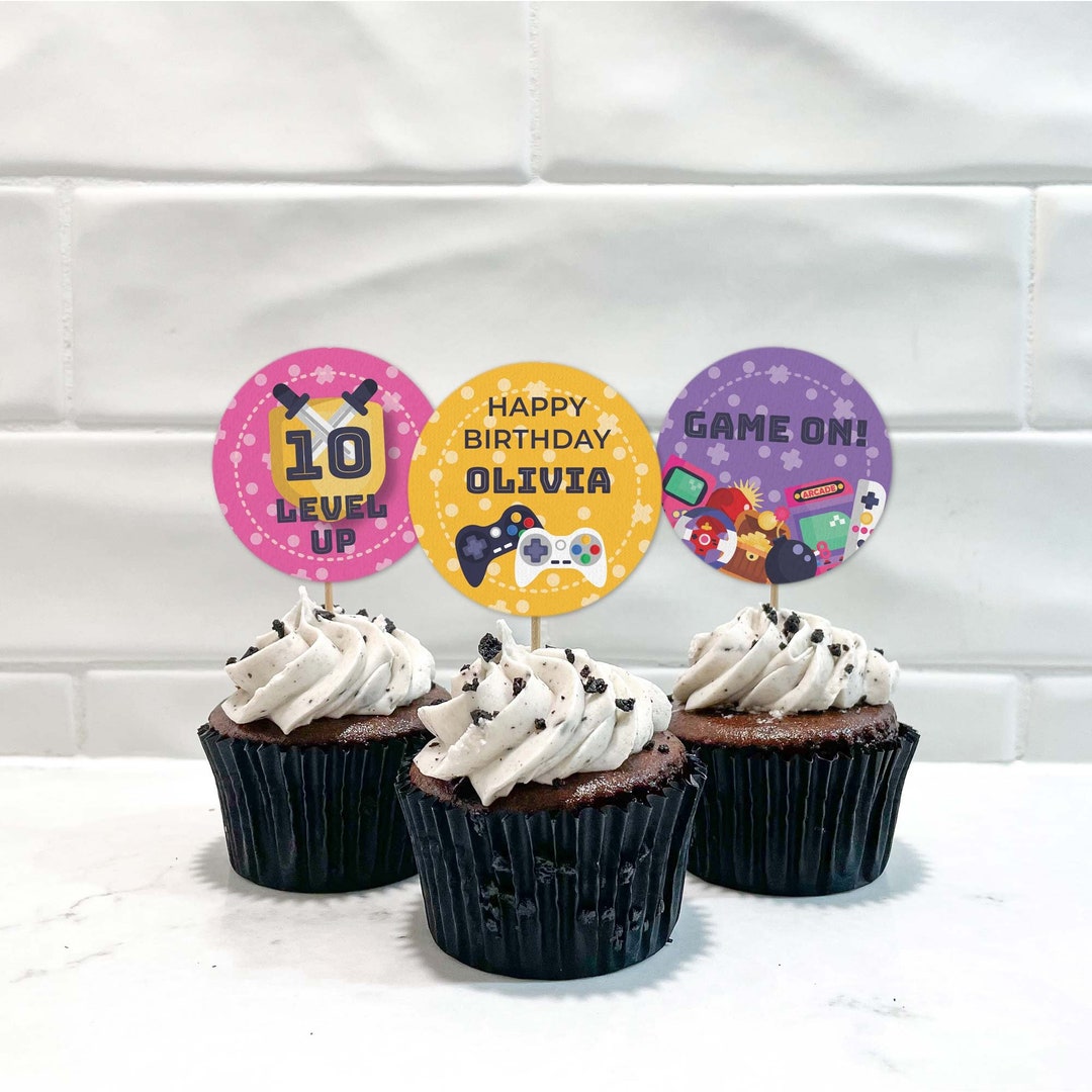 Printable Gamer Cupcake Toppers, Editable Girls Retro Arcade Video ...
