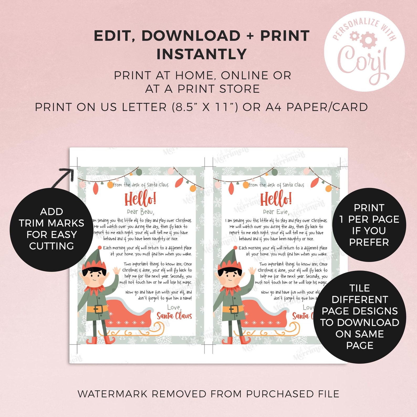 Editable Elf First Arrival Letter Modern Personalised New Christmas Elf ...