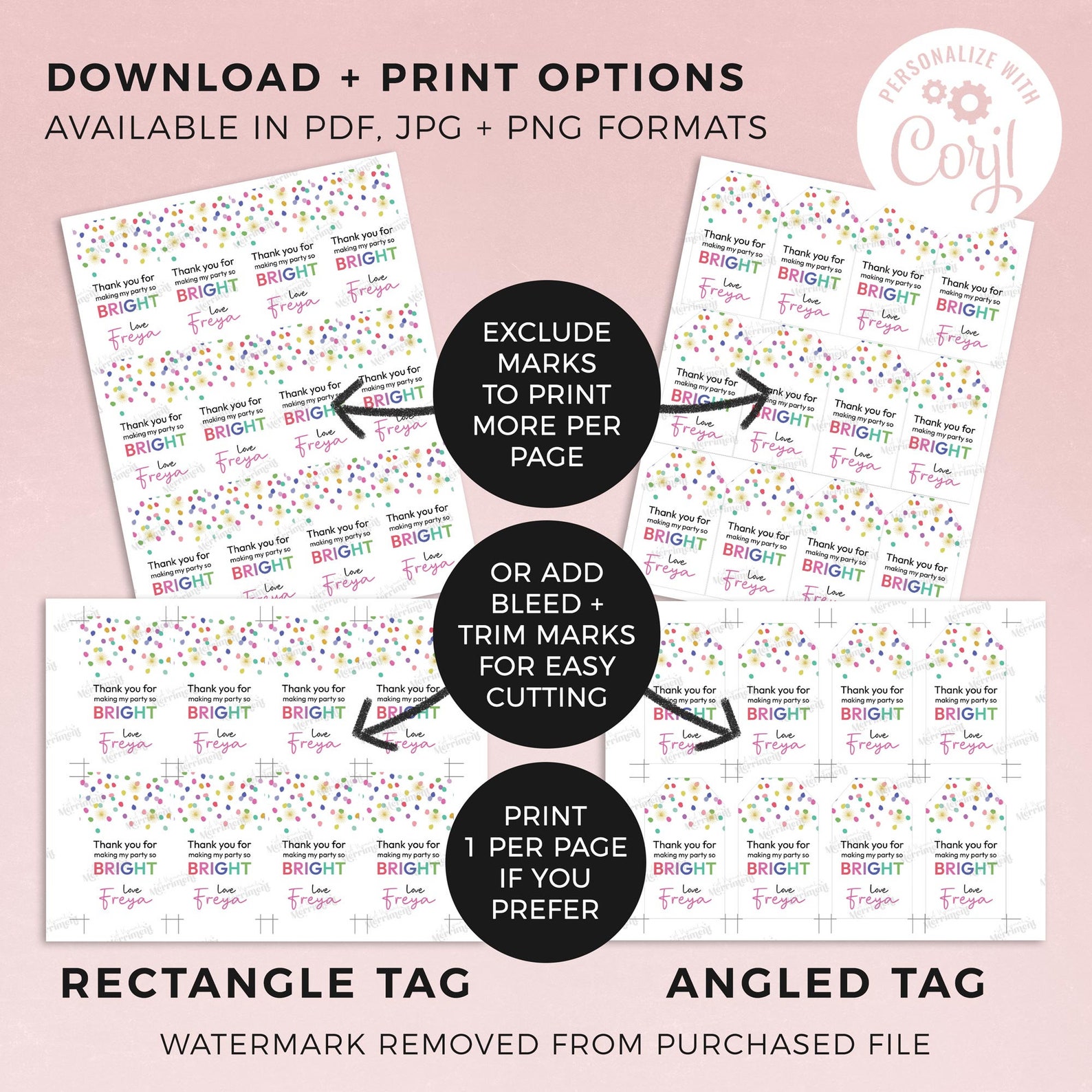Rainbow Confetti Favor Tags Editable Printable | Bright Colorful Party ...