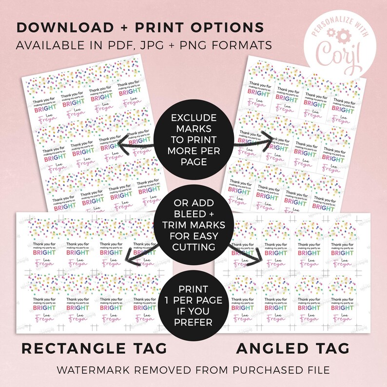 Rainbow Confetti Favor Tags Editable Printable | Bright Colorful Party ...