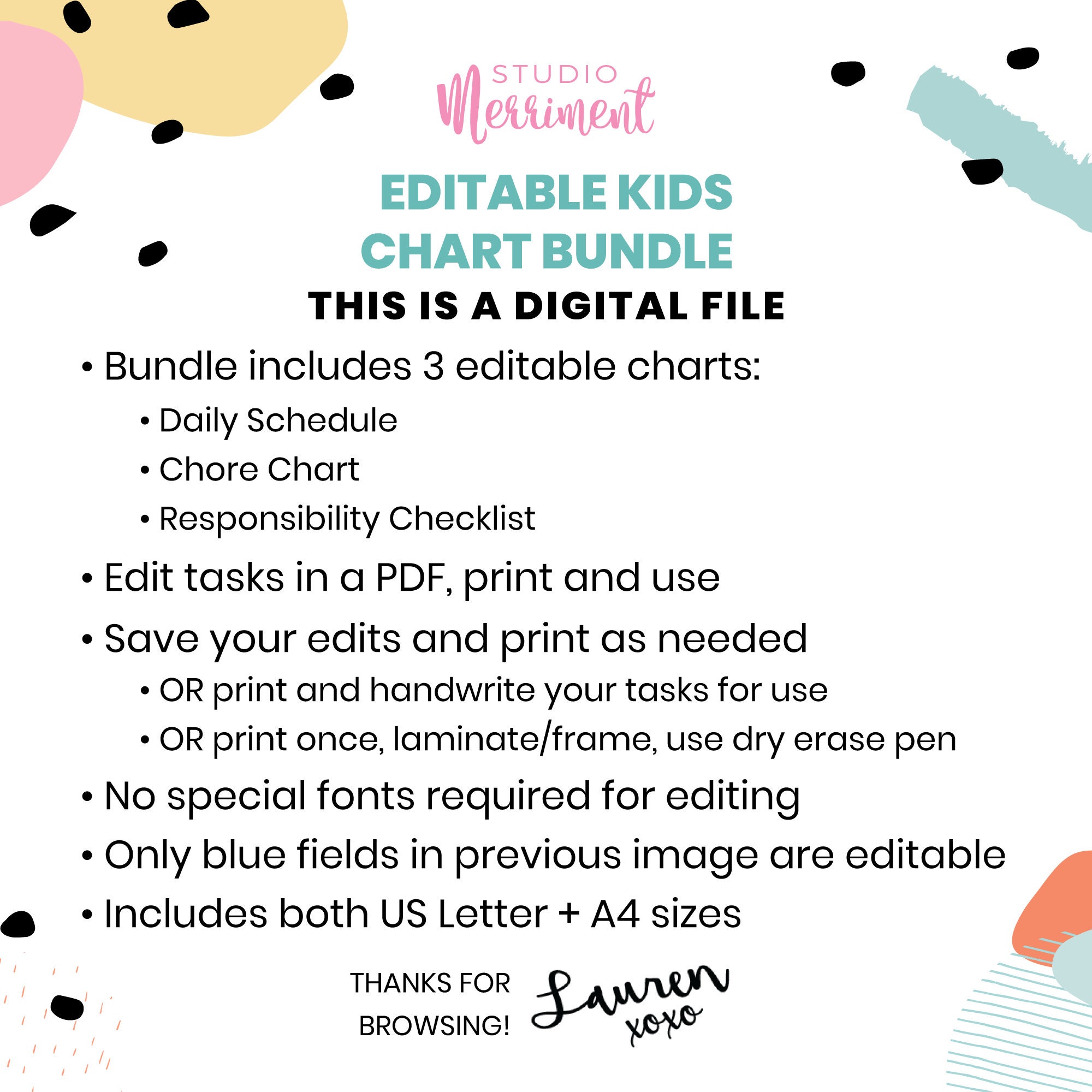 Rainbow Editable Chart Bundle for Kids: Daily Schedule Chore - Etsy