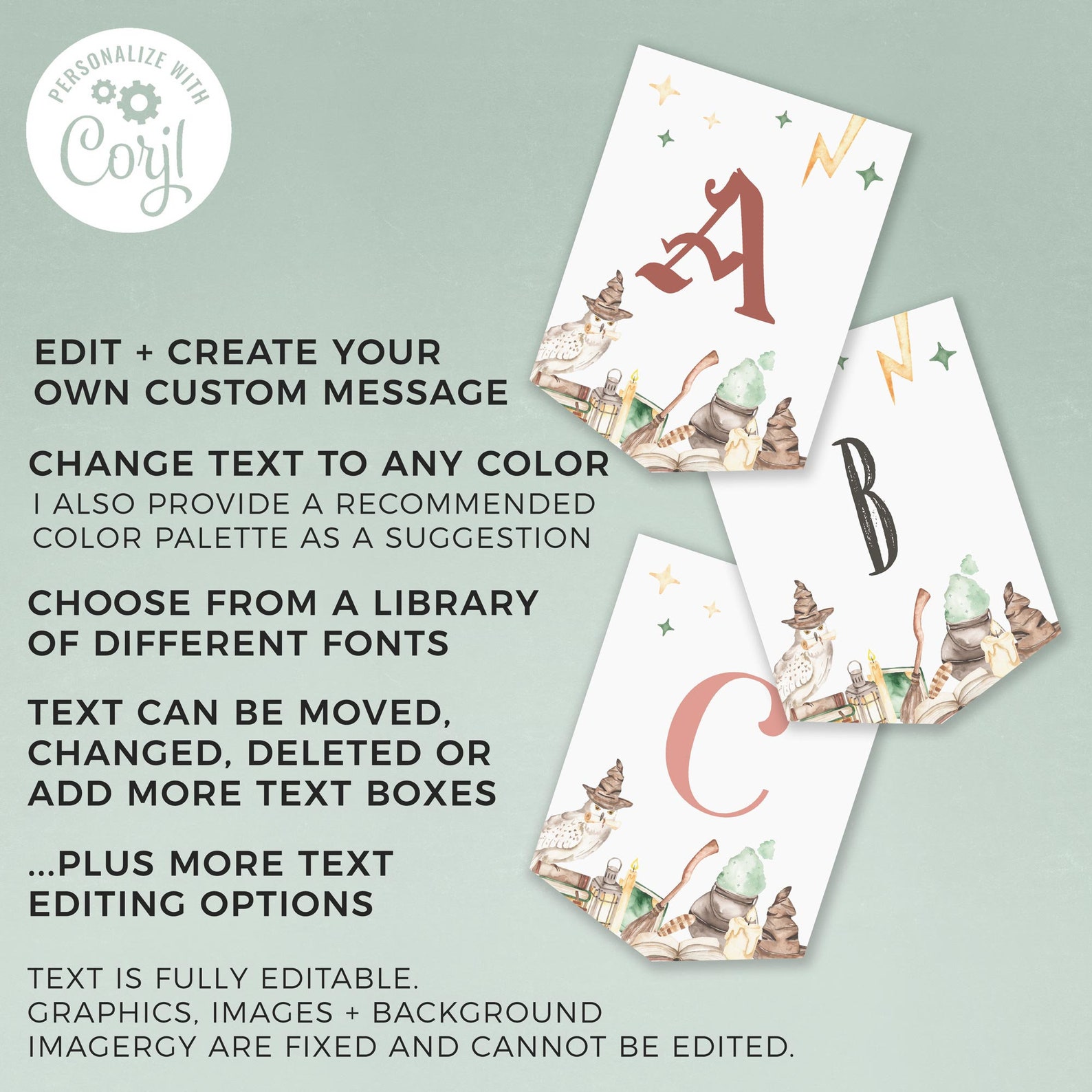 Editable Wizard Banner Bunting Printable Template Magic School Birthday ...