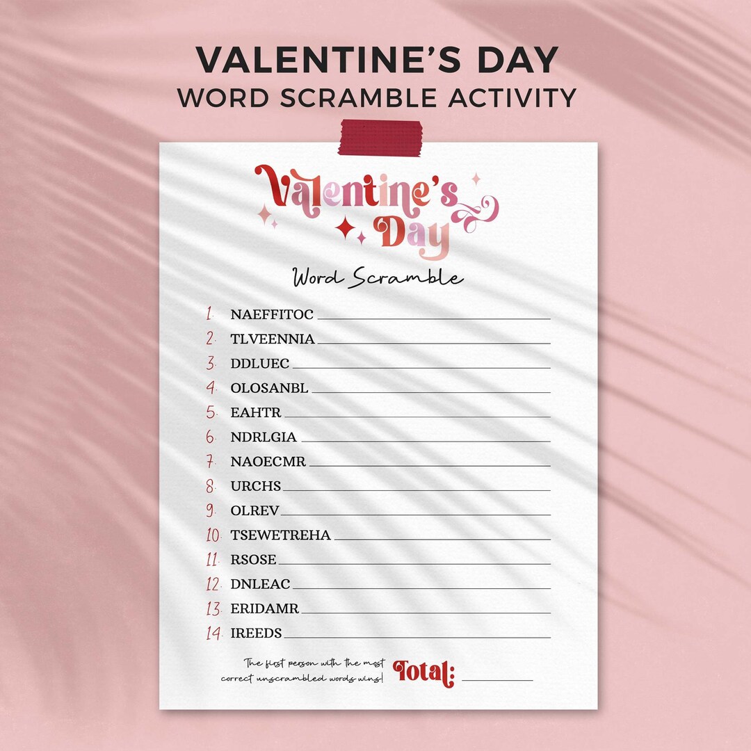 Valentine's Day Printable Game, Word Scramble | Groovy Retro Galentines ...