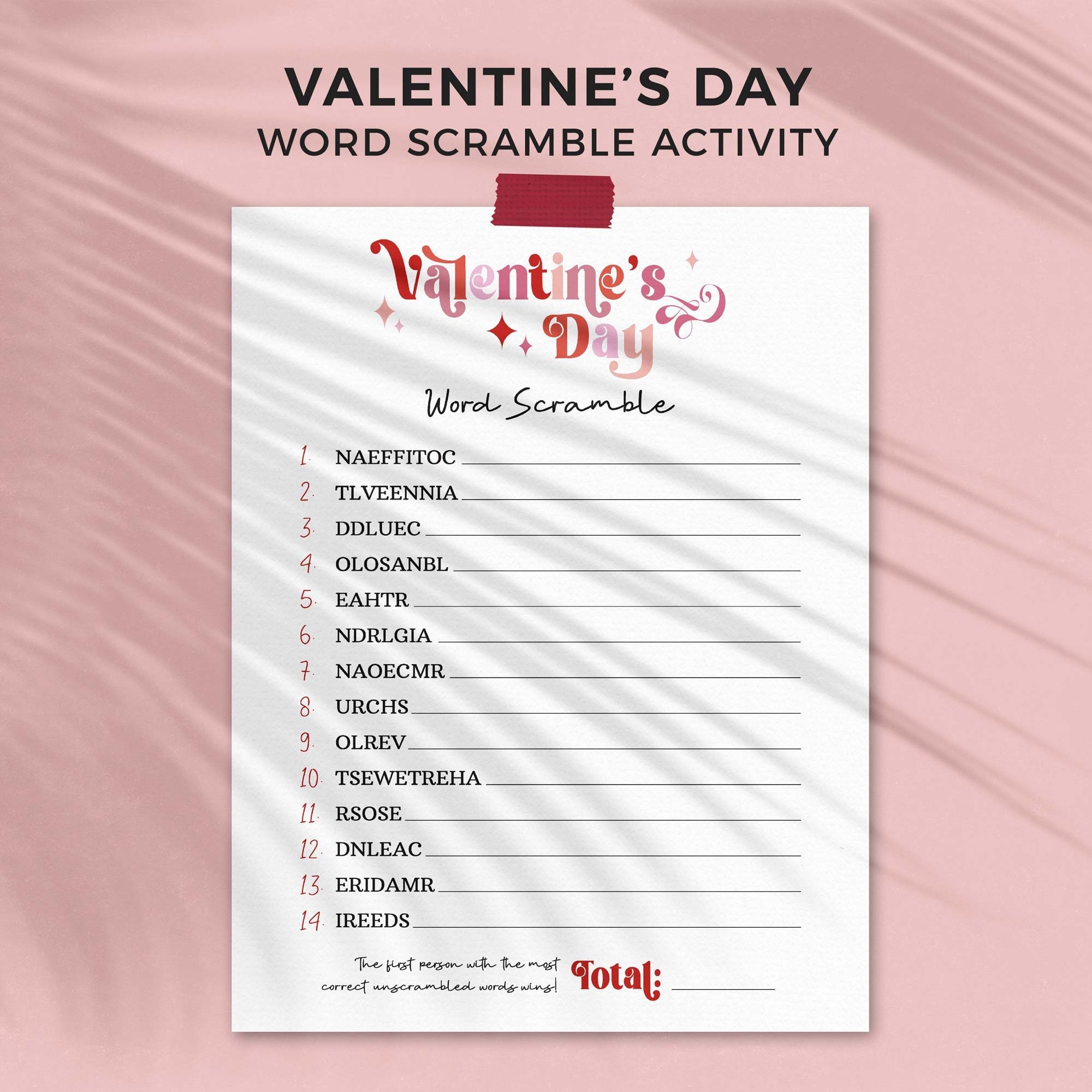 Valentine's Day Printable Game, Word Scramble Groovy Retro Galentines ...