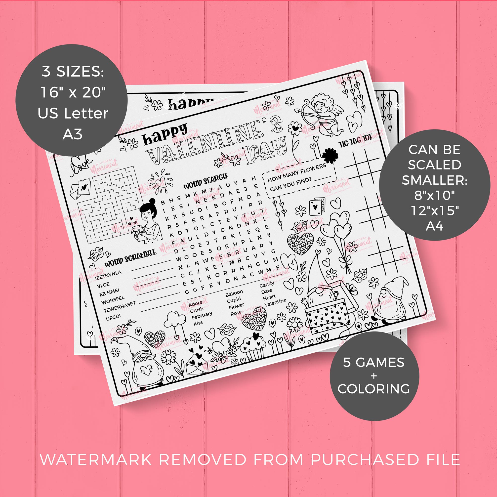 Valentines Day Activity for Kids, Gnome Love Printable Game Placemat ...