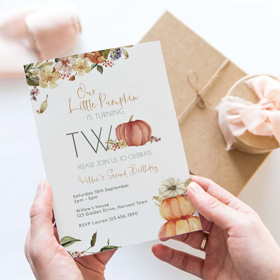 Fall Second Birthday Invitation for a Girl, Our Little Pumpkin is ...