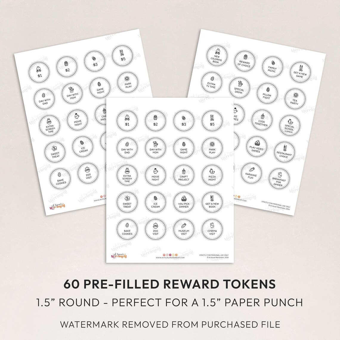 60 Printable Easter Egg Tokens Editable | Black & White Reward Coin ...