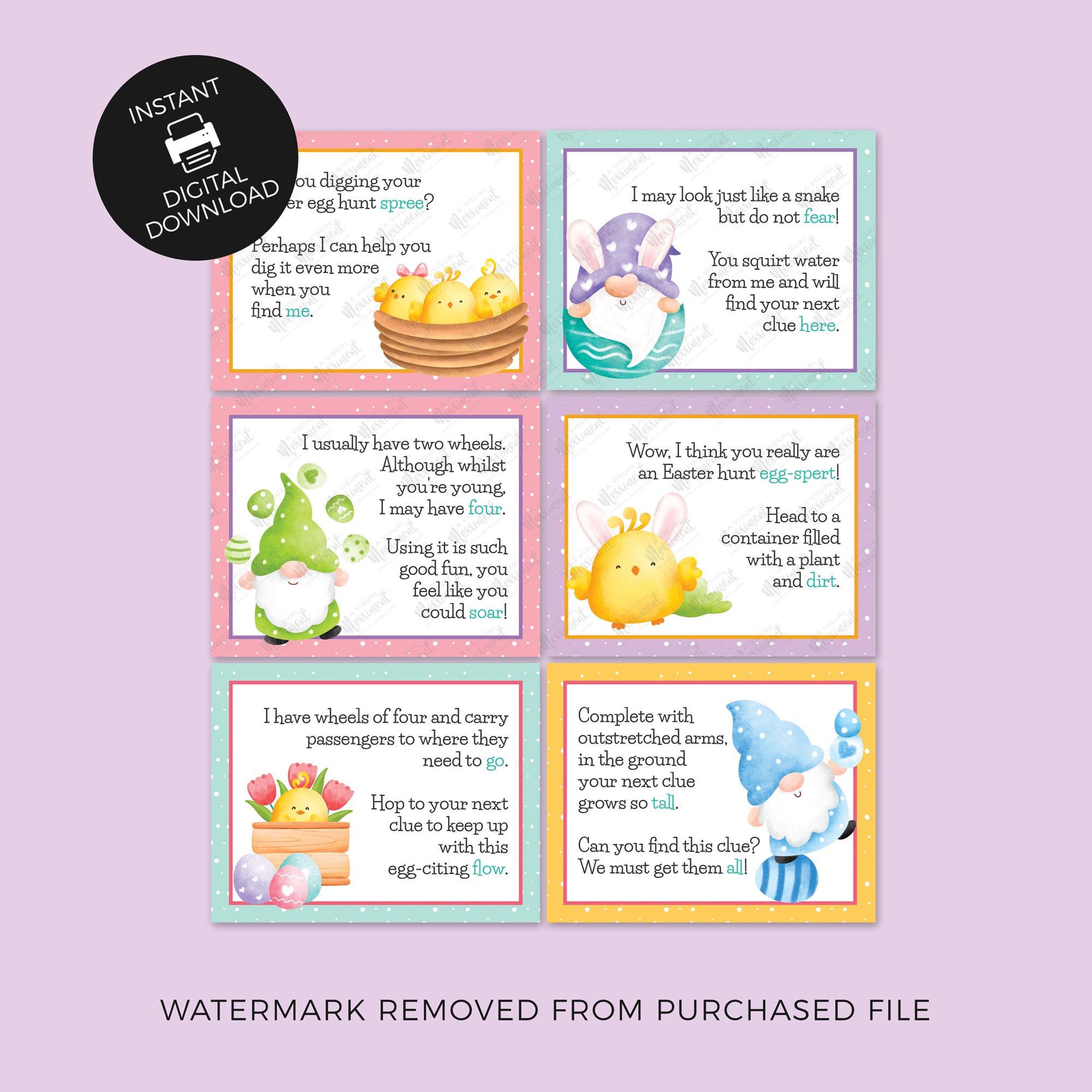Gnome Outdoor Easter Treasure Hunt Printable Scavenger Egg Hunt Cards ...