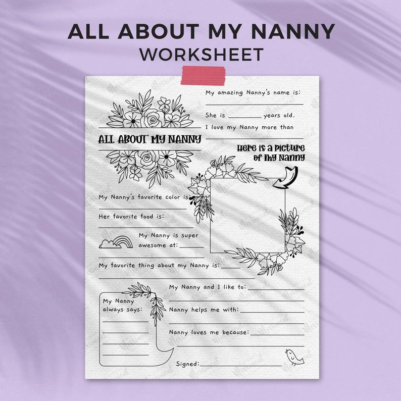 Love You Nanny Printable Coloring Grandmother Card All About - Etsy