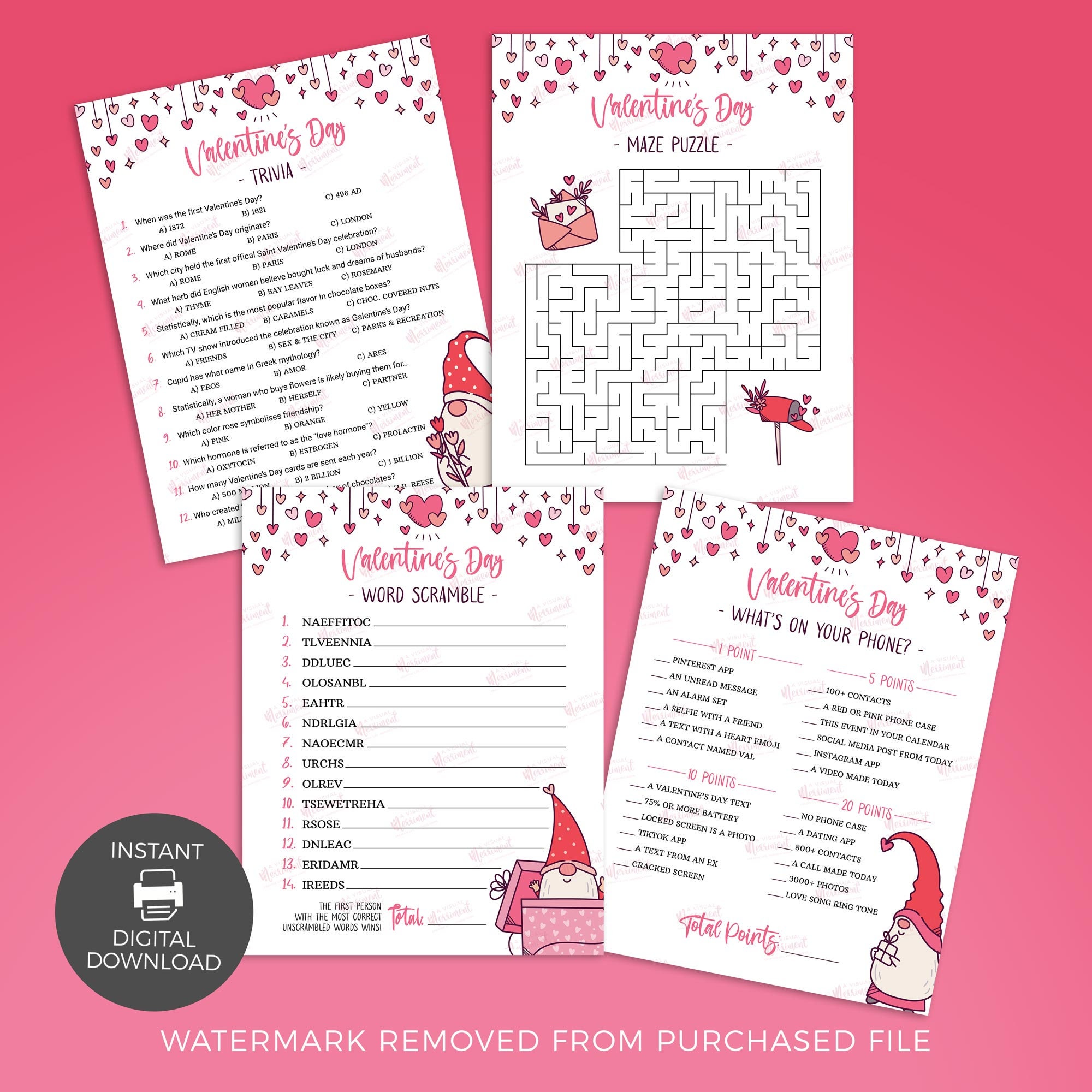 Valentines Day Game Bundle, Printable Love Games, Puzzles | Galentines ...