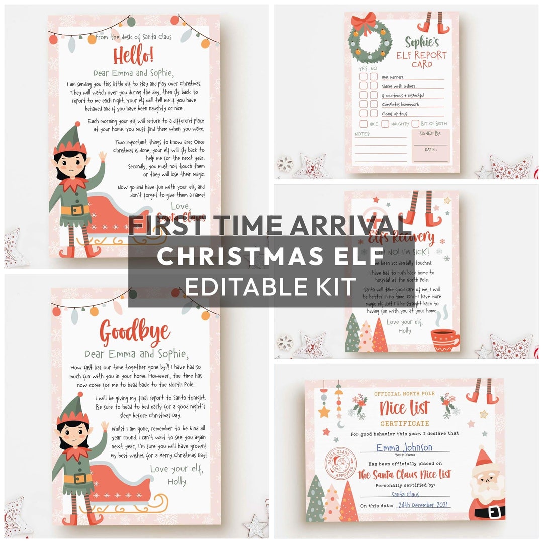 Editable New Christmas Elf Kit | Girl Christmas First Elf Arrival ...