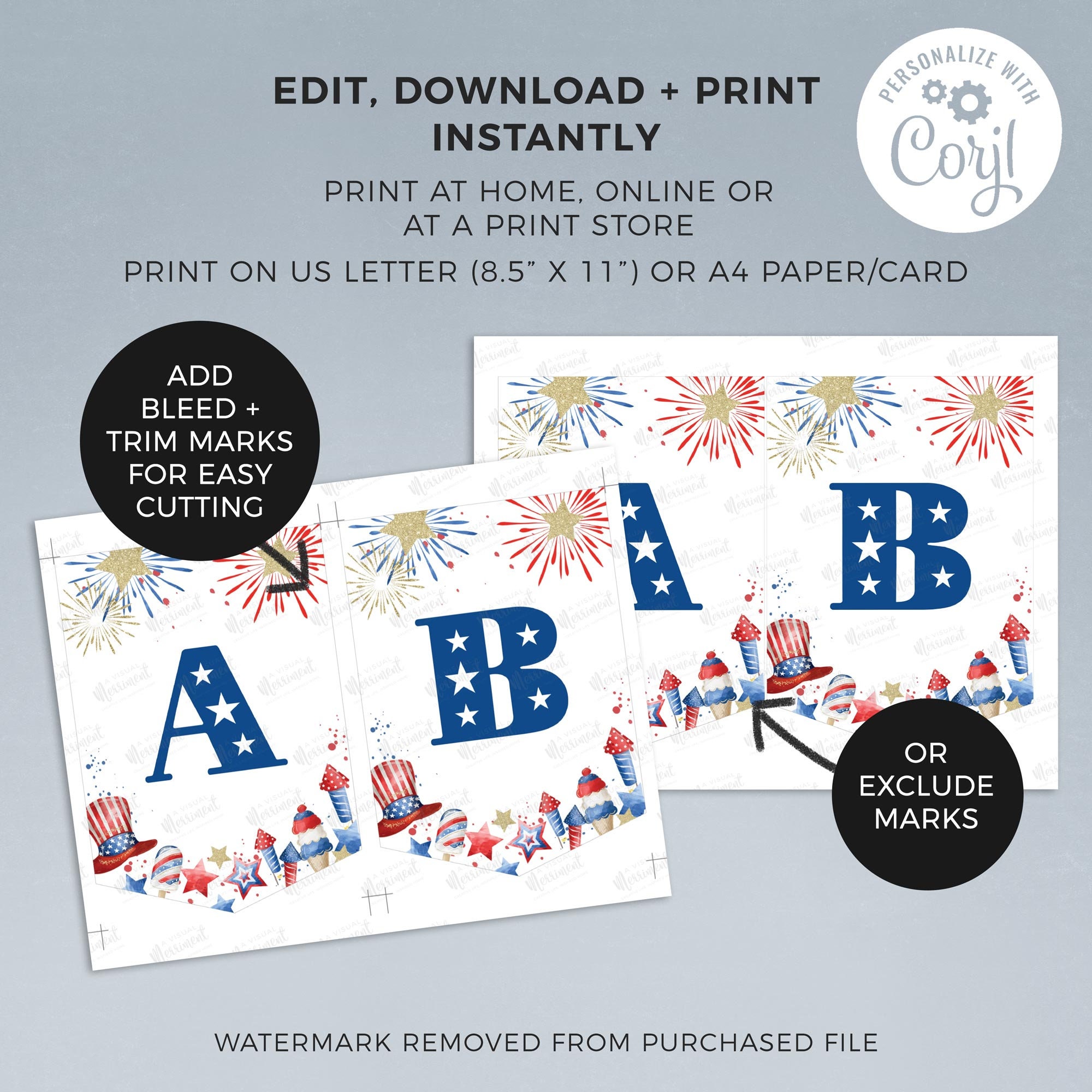 Editable 4th of July Banner Bunting Printable Template Independence Day ...