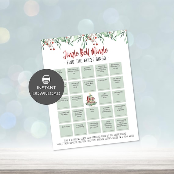 Jingle Bell Mingle Christmas Bingo printable game | Fun find the guest ...