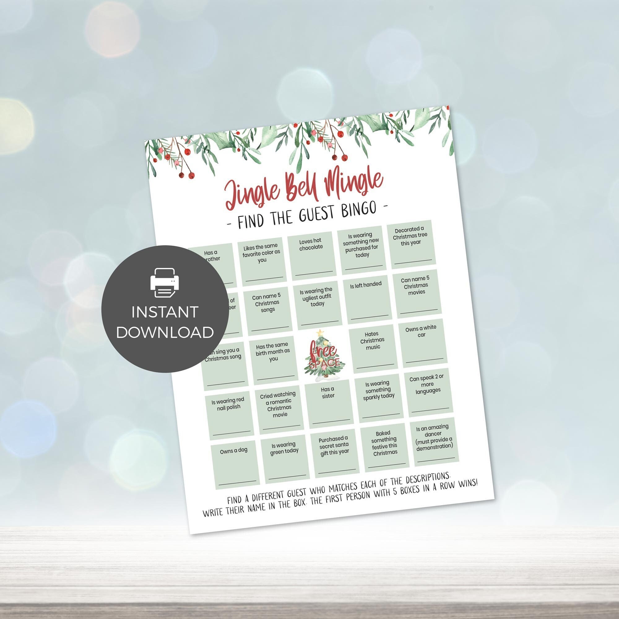 Jingle Bell Mingle Christmas Bingo Printable Game Fun Find the Guest ...