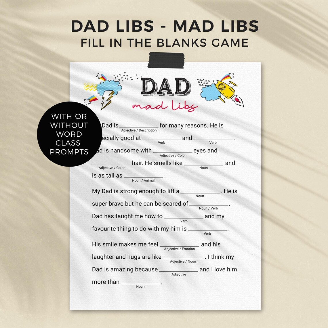 Father's Day Printable Game Mad Libs Fill in the Blanks - Etsy