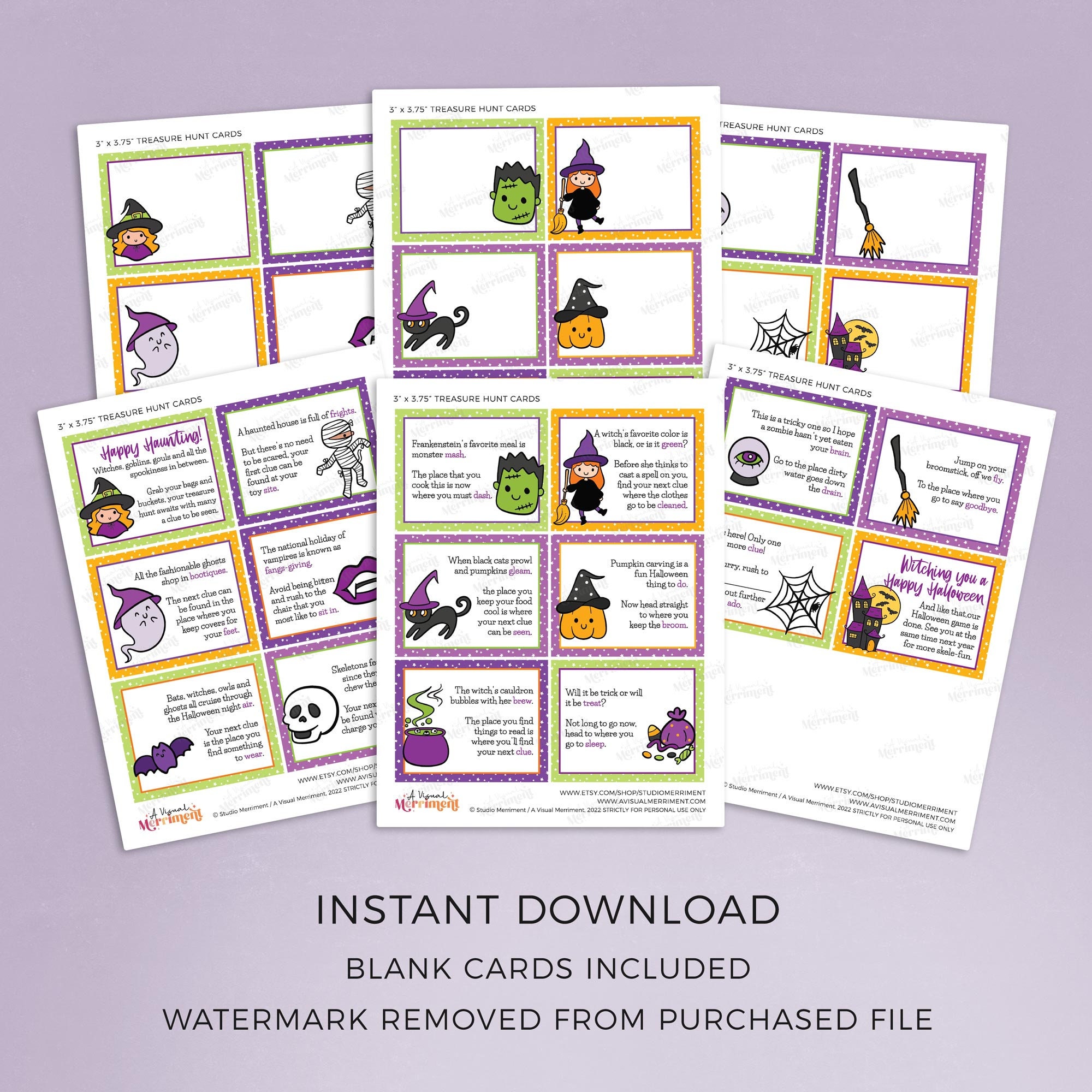 Indoor Halloween Scavenger Hunt Game for Kids, Printable Clue Cards ...