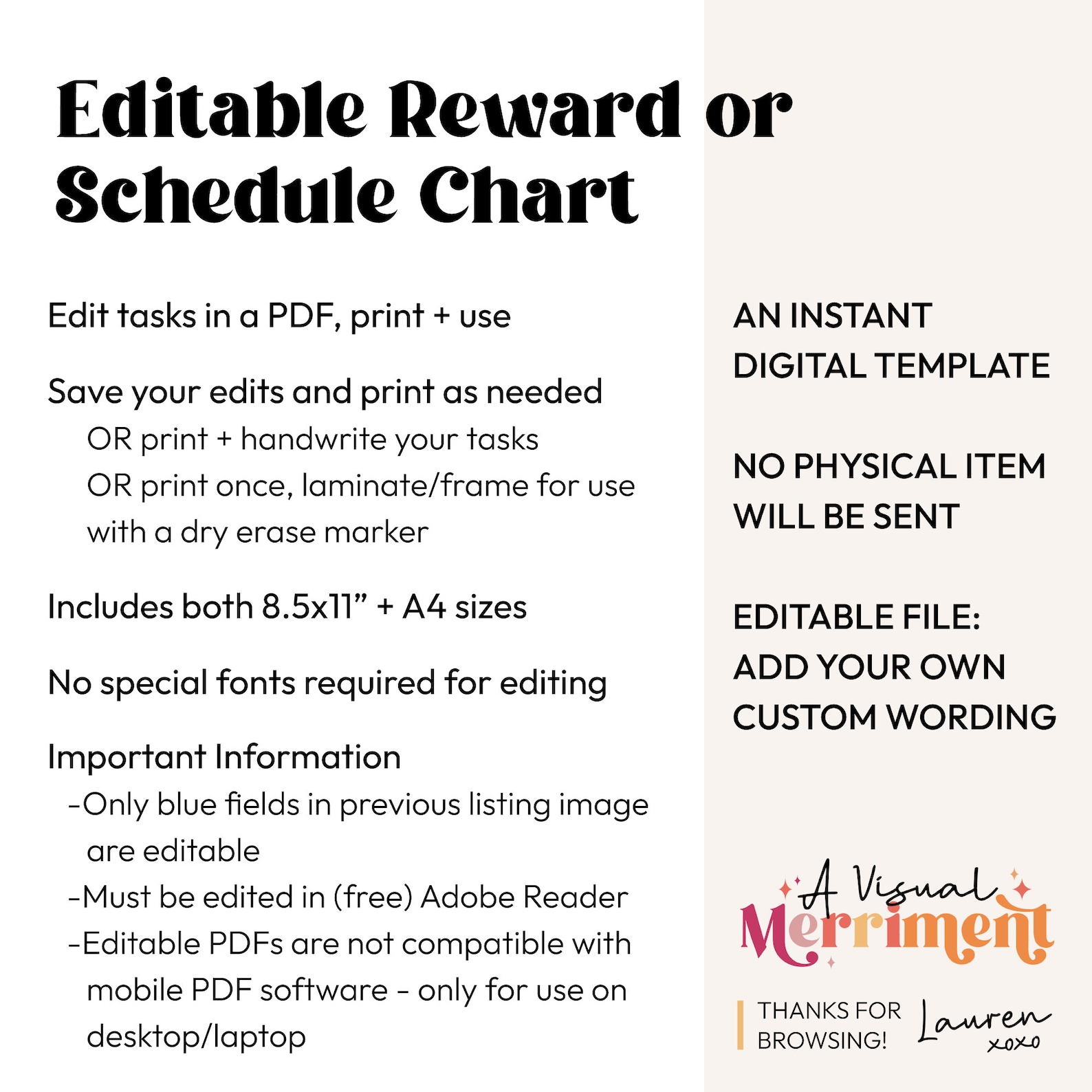Rainbow Reward Chart for Kids, Editable Printable Daily Weekly ...