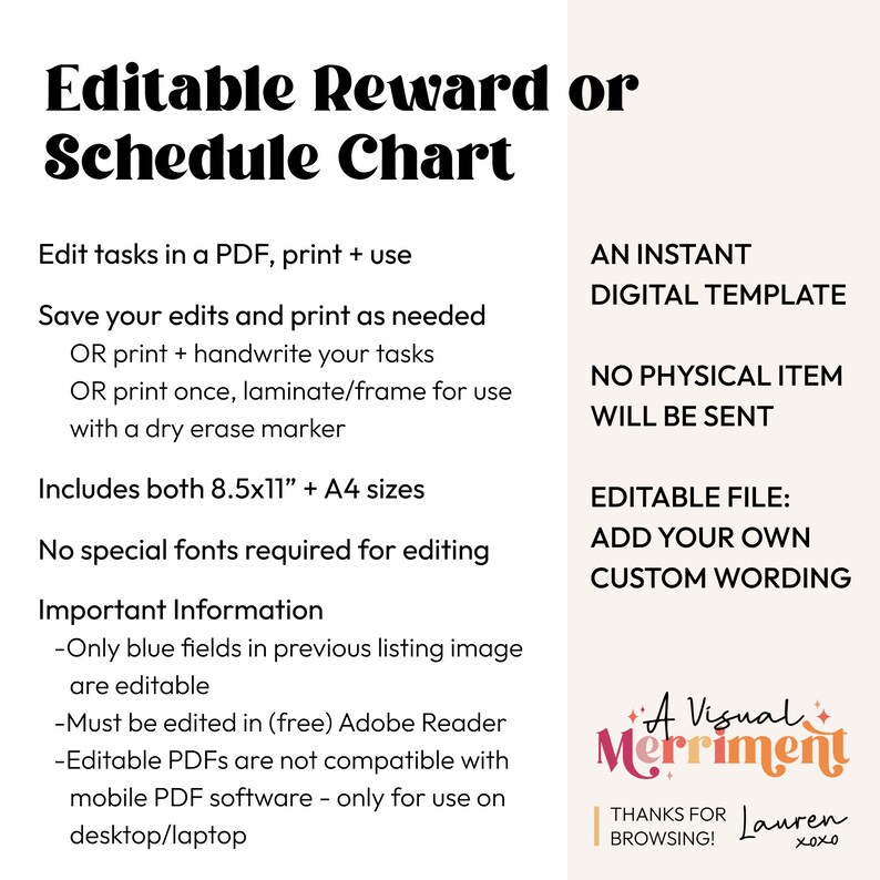 Rainbow Reward Chart for Kids, Editable Printable Daily Weekly ...