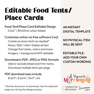 Rainbow Confetti Food Tents, Editable Printable | Table Sign Place Card ...