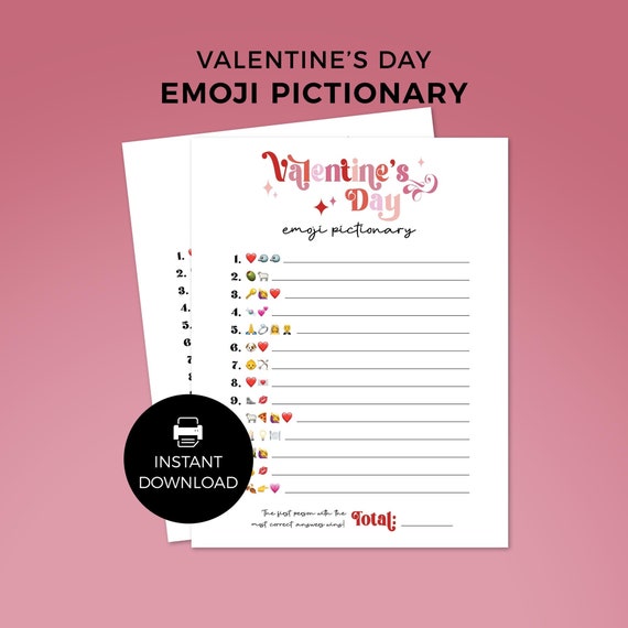 Valentines Day Printable Game, emoji pictionary | Kids, teen, adult ...