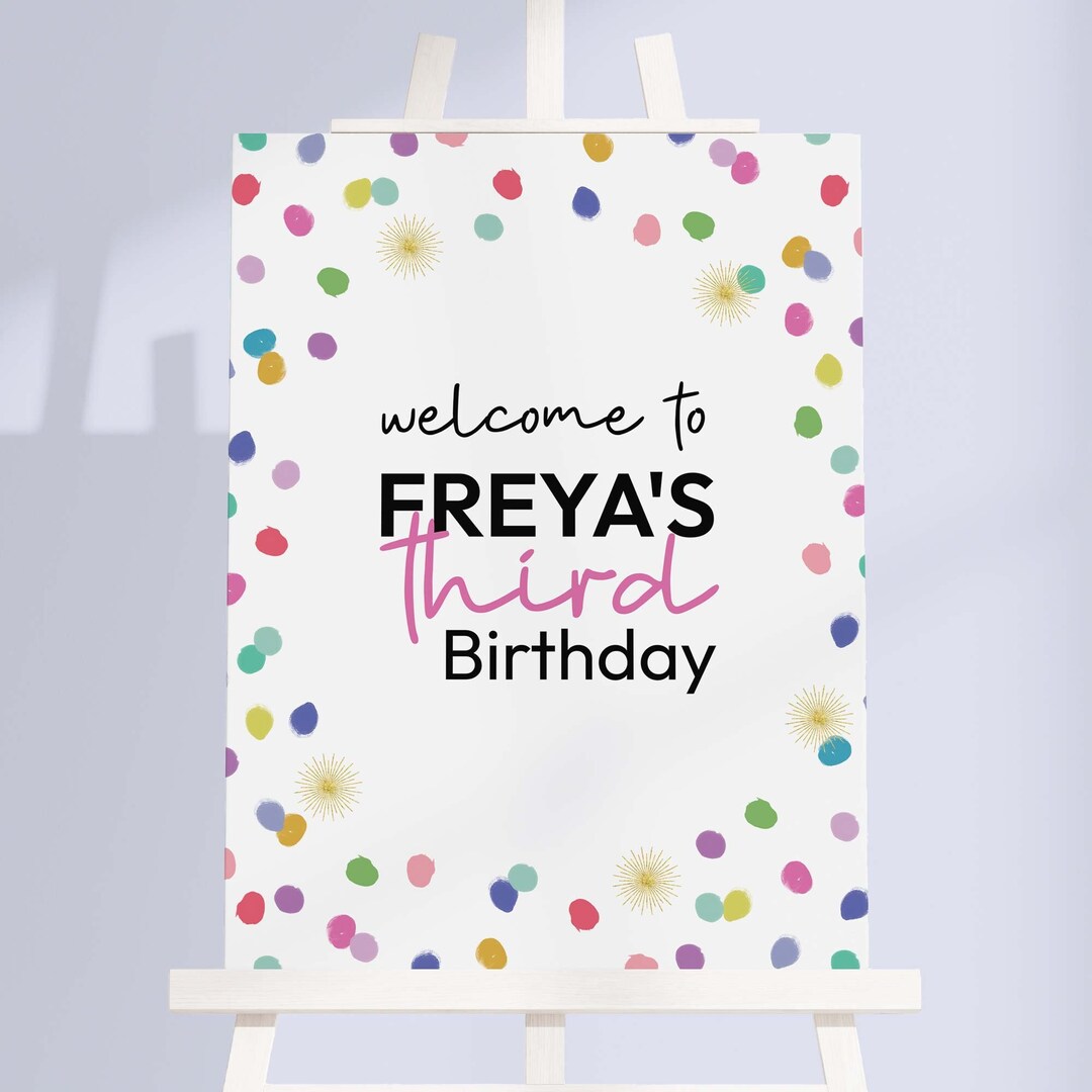 Large Rainbow Confetti Birthday Welcome Sign, Editable Printable ...