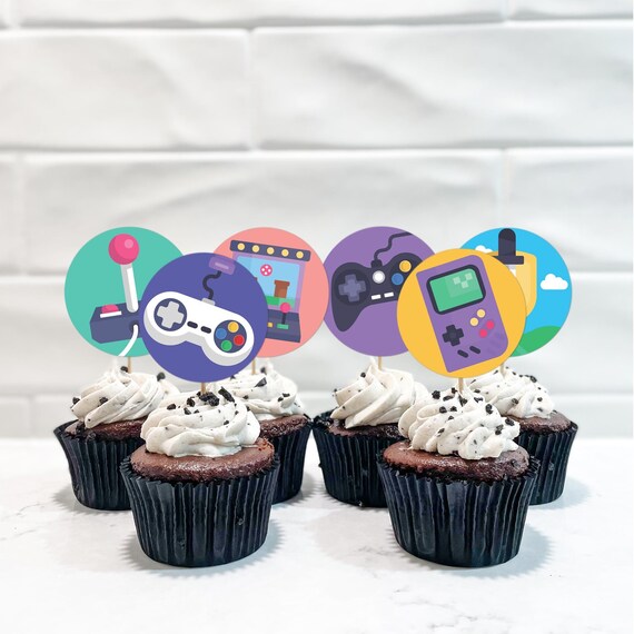 Gamer Cupcake Topper Printable Game on Birthday Favor Tags | Etsy