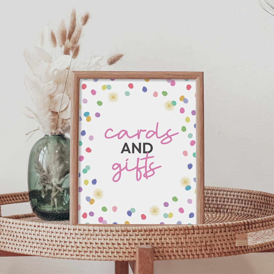 Rainbow Confetti Party Sign, Cards and Gifts | Printable 8x10 Guest ...
