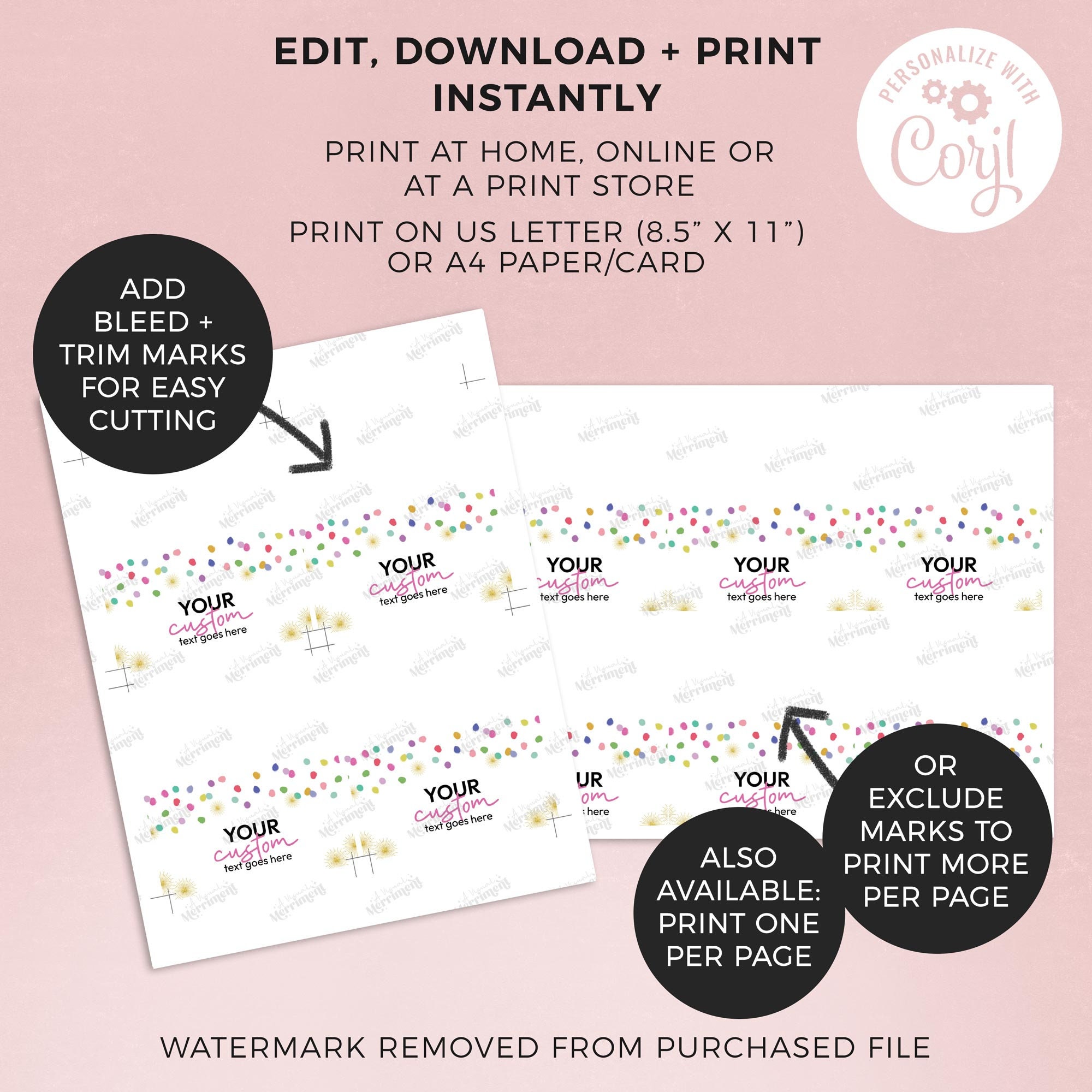 Rainbow Confetti Food Tents, Editable Printable Table Sign Place Card ...