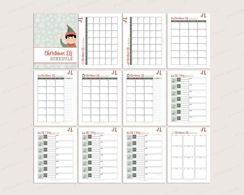 Printable Christmas Elf Schedule Planner Calendar | Green Holiday Elf ...