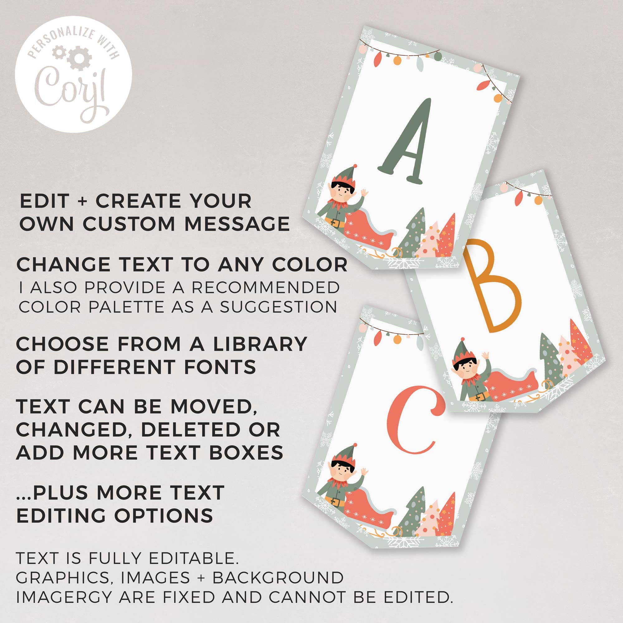 Editable Christmas Elf Printable Banner Modern Personalized Elf Custom ...