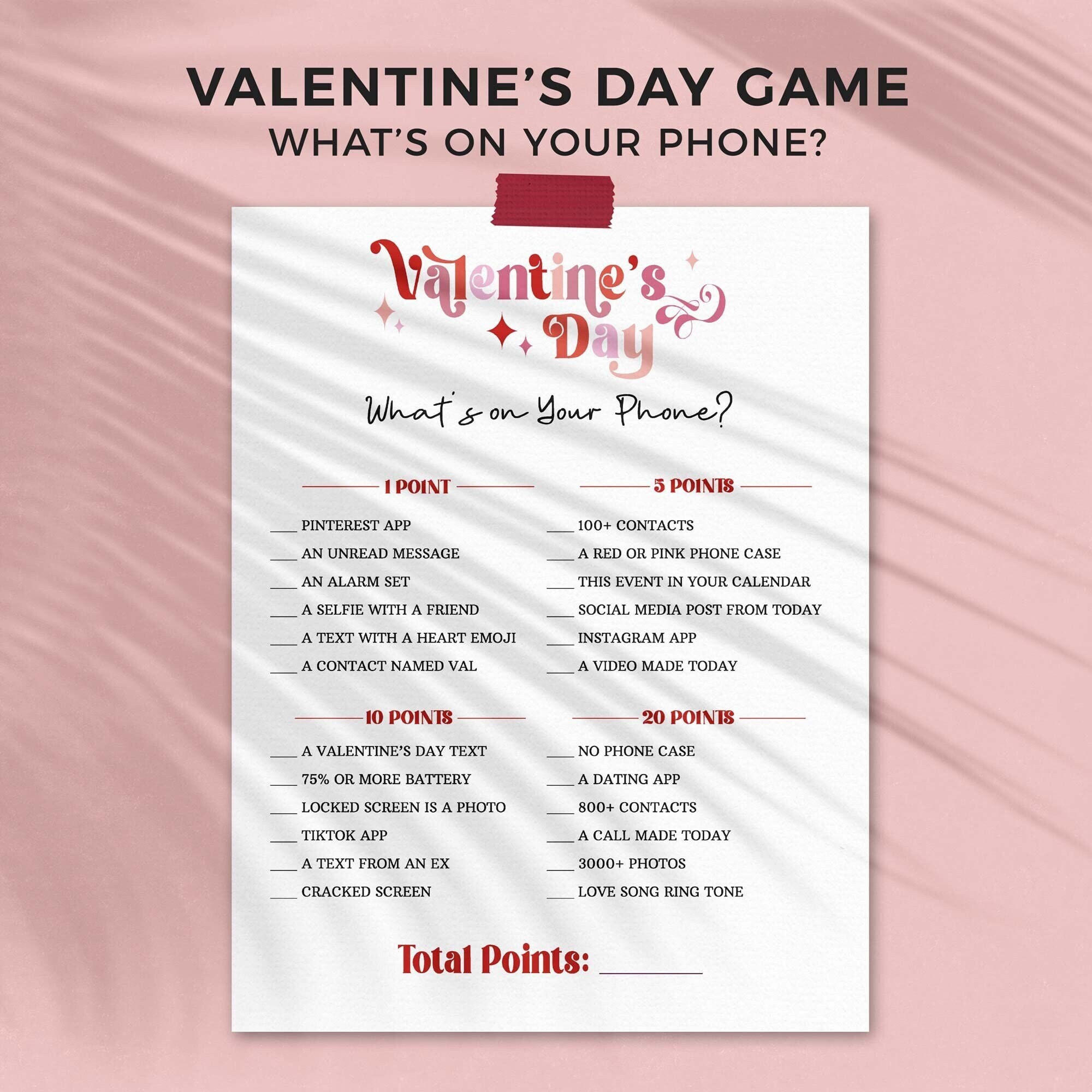 Valentine's Day Printable Game, Whats on Your Phone Groovy Retro ...