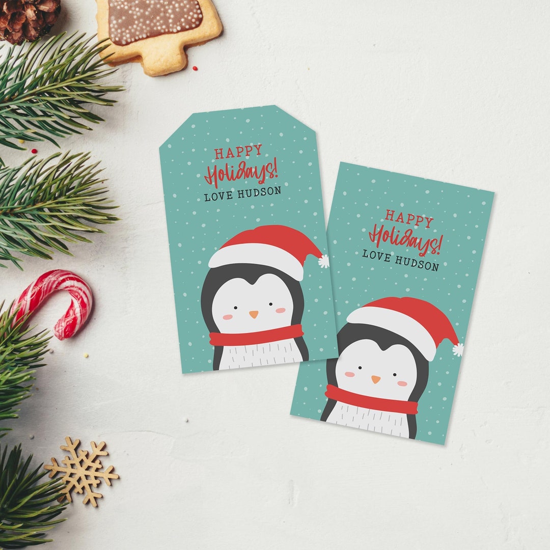 Christmas Gift Tag Printable Penguin Editable Instant Download | Cute ...
