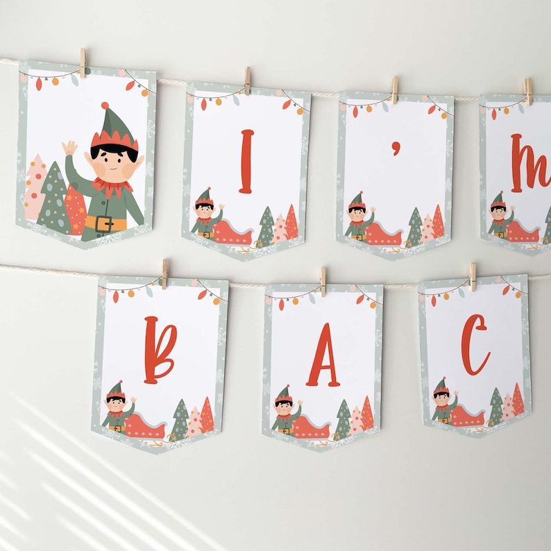 I'm Back Christmas Elf Printable Banner Modern Elf Sign - Etsy