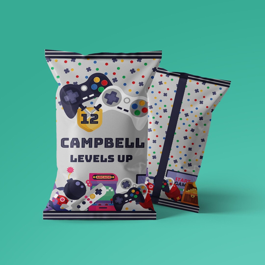 Gamer Chip Bag Editable Wrap Party Favor Video Gaming Personalised DIY ...