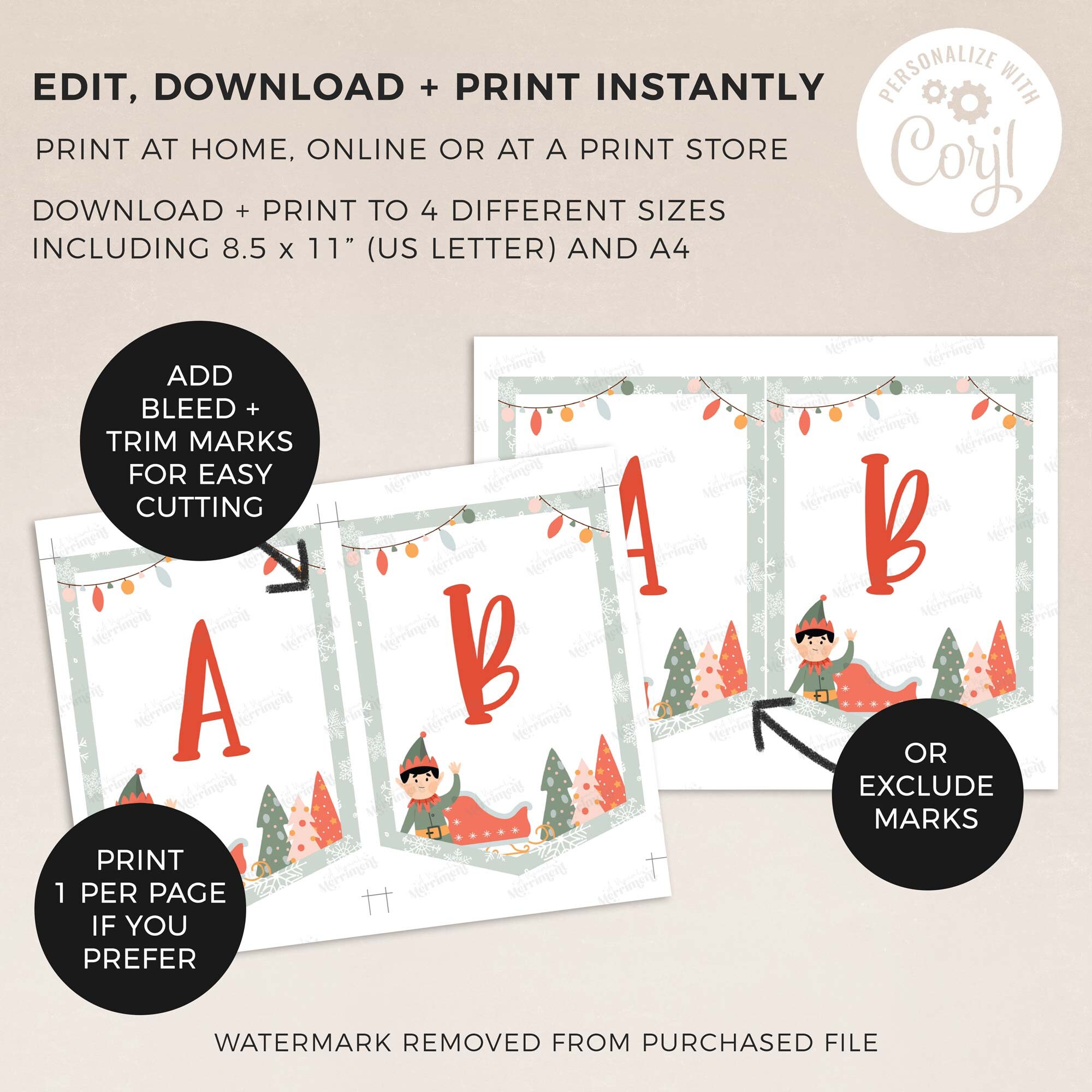 Editable Christmas Elf Printable Banner Modern Personalized Elf Custom ...