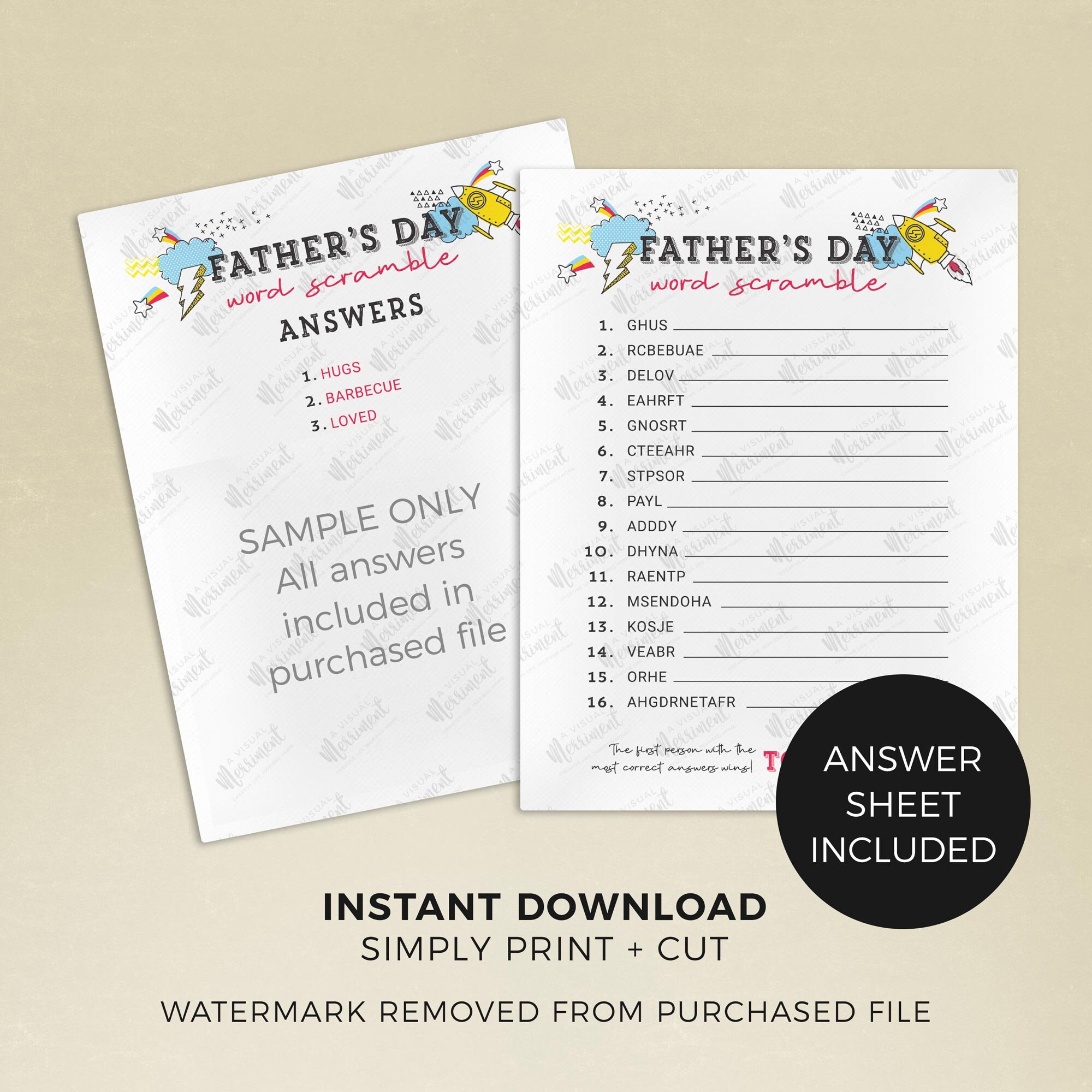 Printable Fathers Day Game, Word Scramble | Daddy, Dad Word Party Game ...