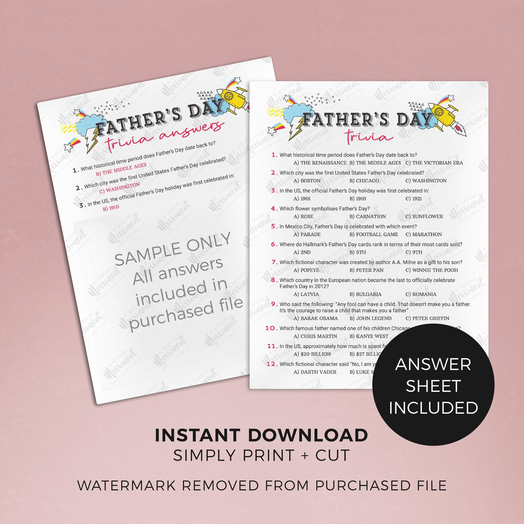 Printable Fathers Day Trivia Game Fun Facts Activity Quiz Questions for ...
